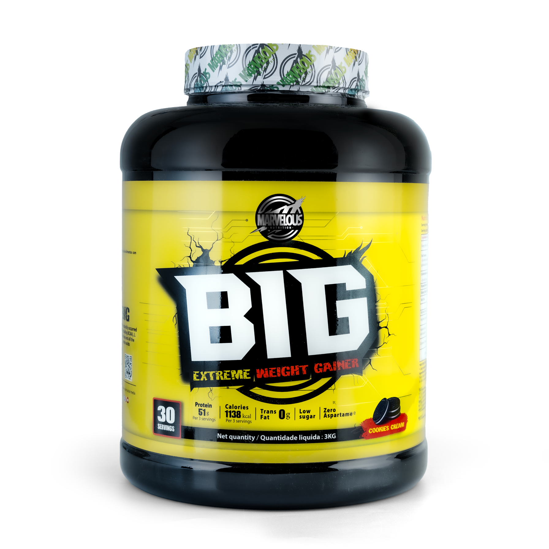 Marvelous Nutrition BiG Extreme Weight Gainer-30Serv.-3Kg.-Cookies ...